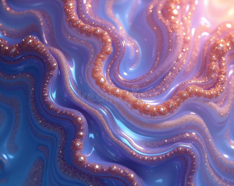 Abstract Wavy Blue and Purple Layers with Gold Shimmer and Glossy ...