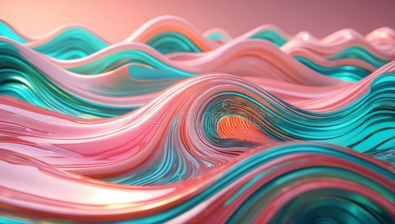 Neo-Aquatic Surrealism: Hypnotic Pink Undulations with Teal Depth – 3D ...