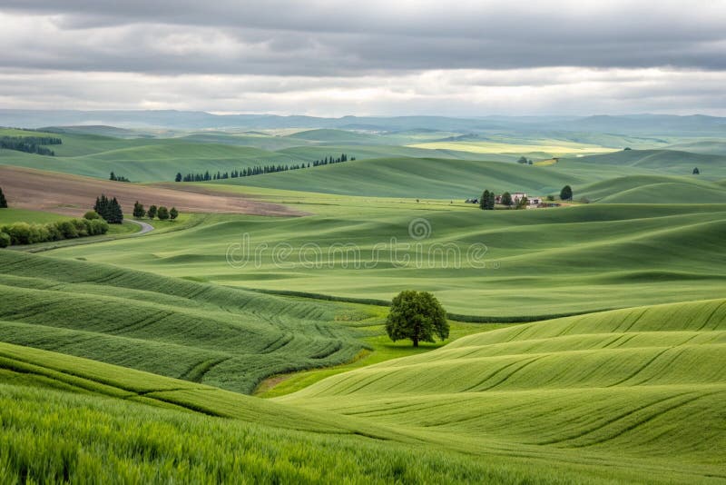 Undulating Rolling Green Wheat Fields in Palouse, Washington Stock ...