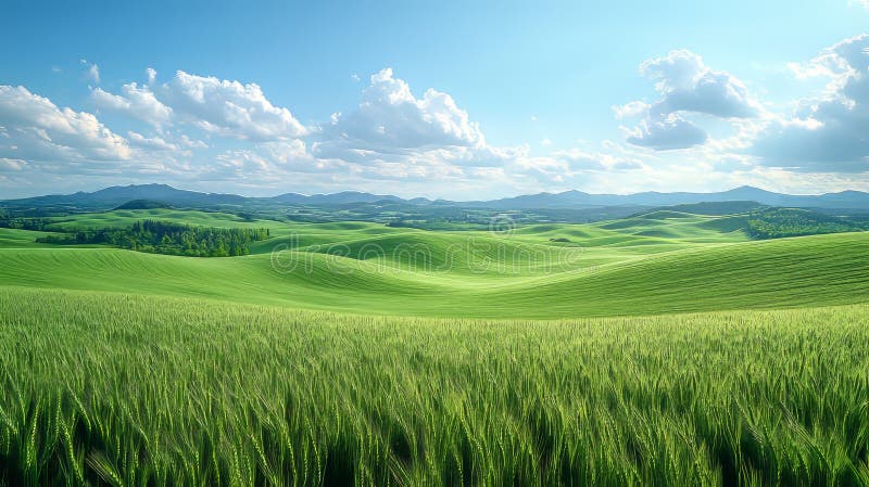 Undulating and Rolling Green Wheat Fields in Spring Stock Illustration ...