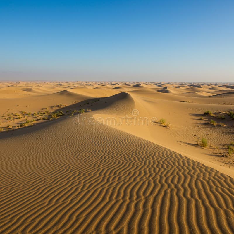 Undulating Sand Dunes Stretch Across the Horizon Under a Clear Blue Sky ...