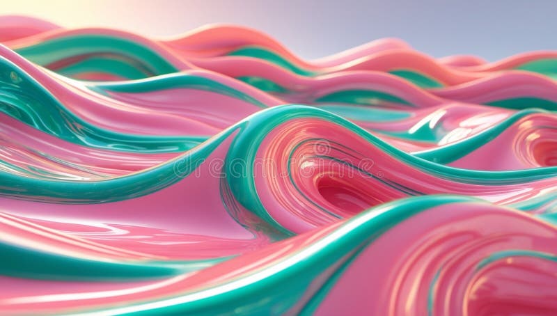Dreamlike 3D Liquid Ballet: Soft Peach & Teal Fluid Waves in Ethereal ...
