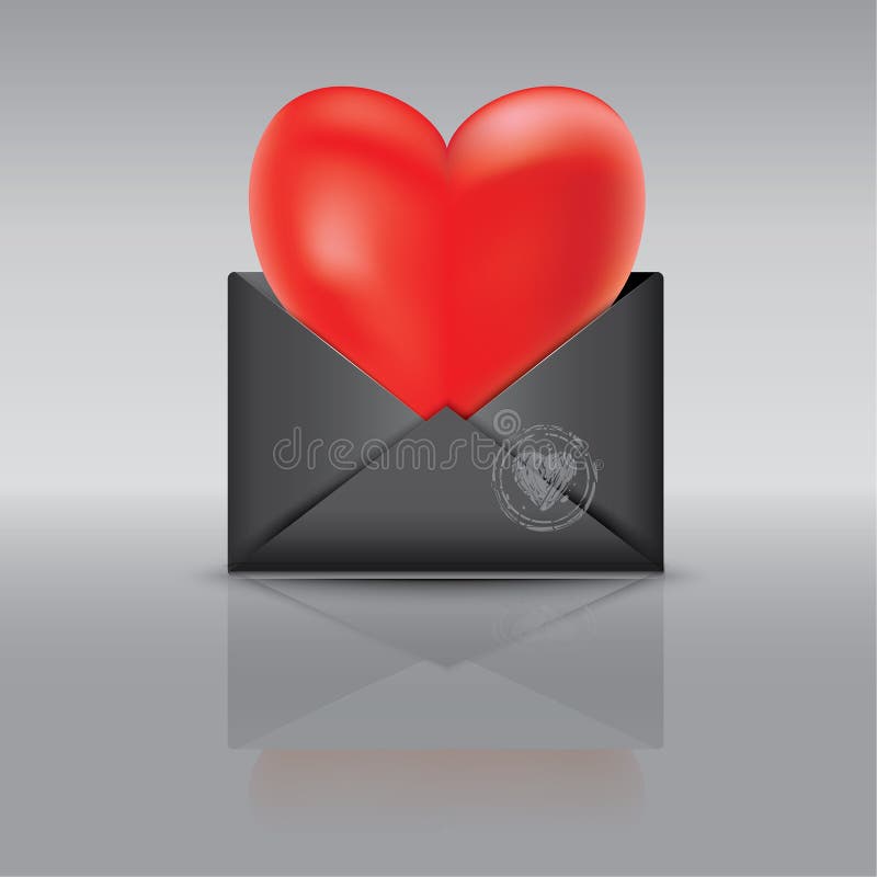 Une Enveloppe Noire Ouverte Coeur Rouge Illustration Stock ...