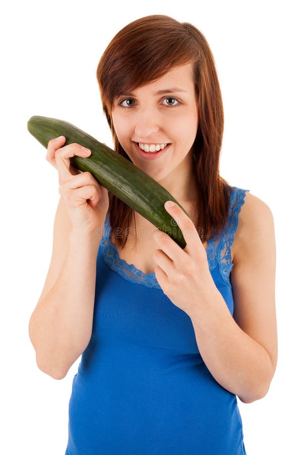 Une Femme Avec Un Concombre Dans Sa Main Image Stock Image Du Beauté