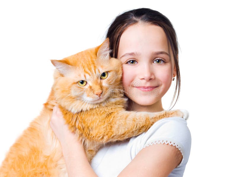 Fille Rousse Heureuse Avec Le Chat Image stock - Image du regarder ...
