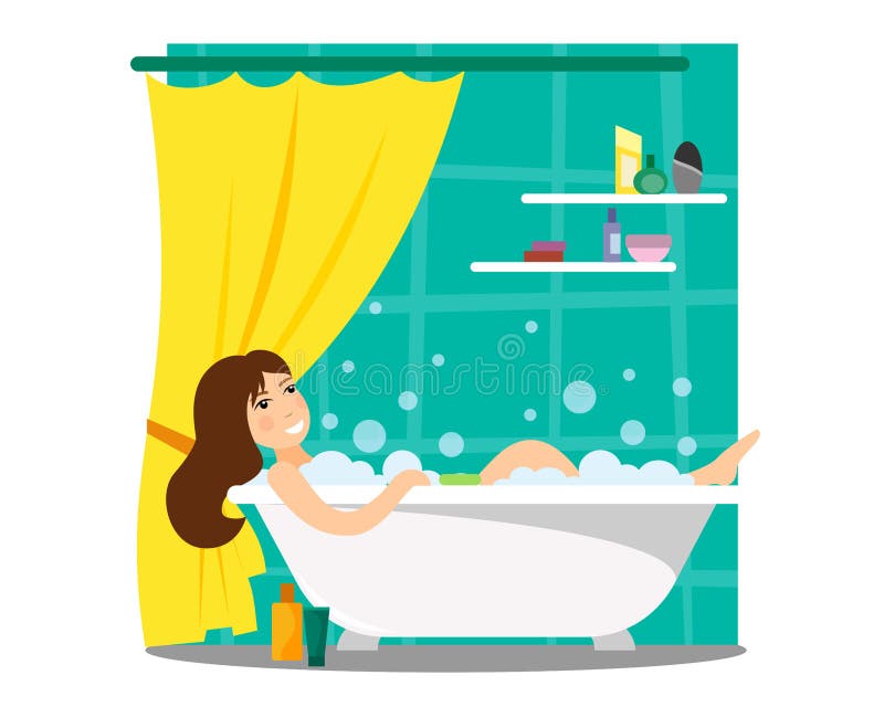 La Fille Se Baigne En Mer Illustration De Vecteur Illustration Du
