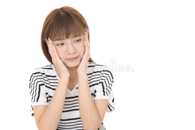 Uneasy Asian woman stock photo. Image of anxiety, beauty - 139424864