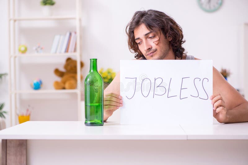 Unemployed Man Desperate at Home Stock Image - Image of loss, drunken ...