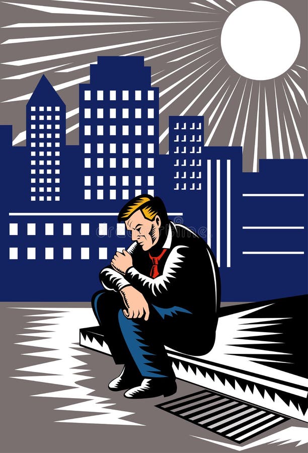 Unemployed man on pavement stock vector. Illustration of woodcut - 10954551