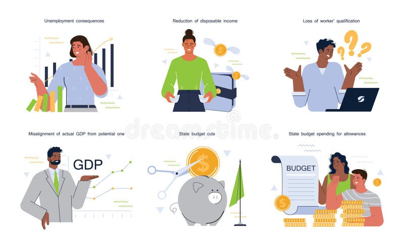 Unemployment Consequences Set. Social Problem of Occupancy Stock Vector ...
