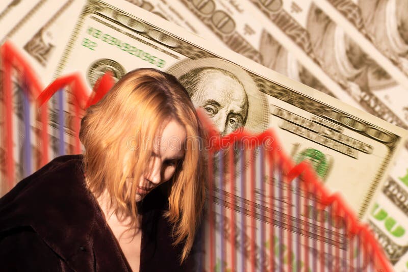 Unemployment, Inflation Concept. Decrease Chart and US Dollars on the ...