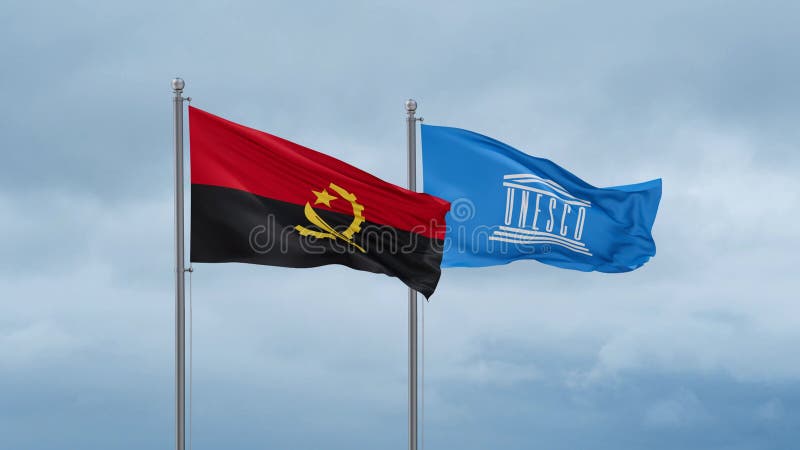 UNESCO and Angola flag stock video. Video of loop, nation - 296679837