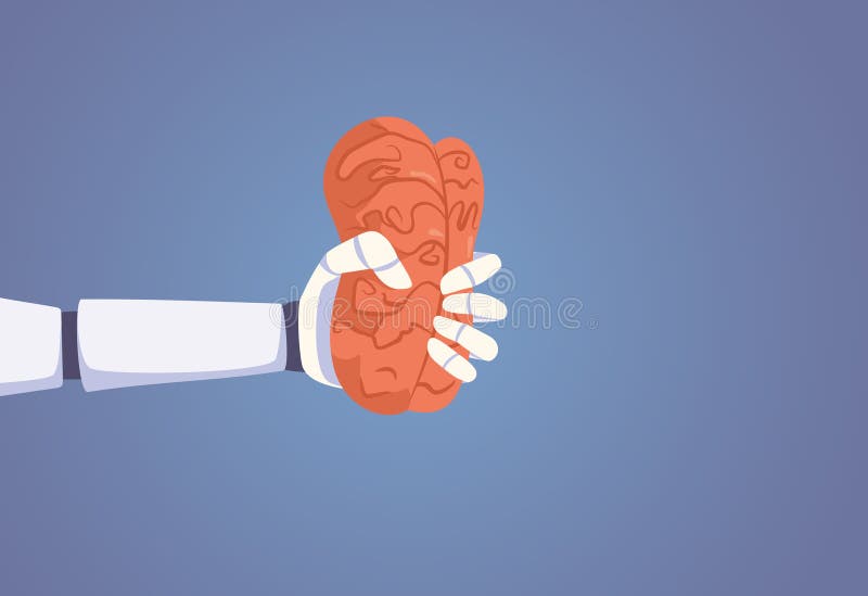 Robot Hand Squeezing a Human Brain of Creative Data Vector Illustration ...