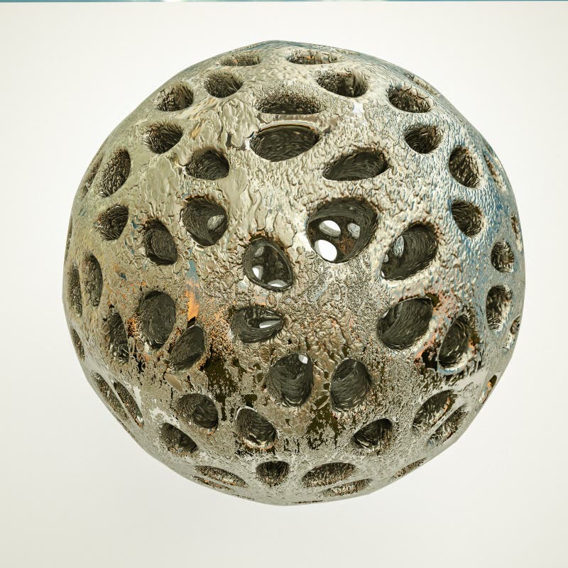 Uneven Metal Openwork Sphere with Texture on a White Background. 3d ...