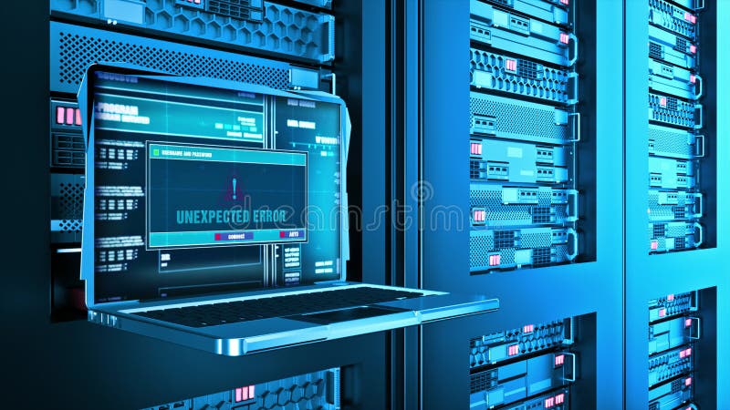 Unexpected Error Red Warning Error Alert Computer Virus Alert Hacking Message with Glitch and ...