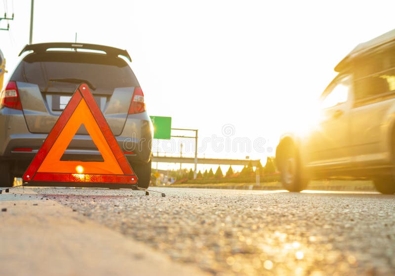 Unexpected Situation, Emergency Stop Sign and Broken City Car on Road ...