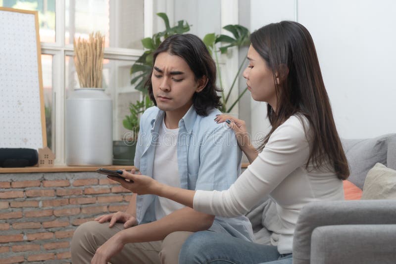 Unfaithful Relationship Concept. Wife Suspects Her Husband is Disloyal ...