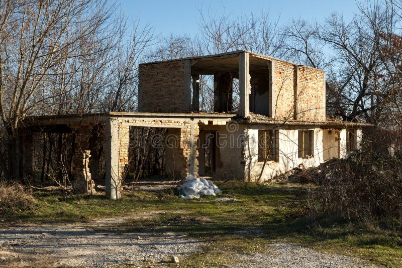 Unfinished Abandoned Brick House Surrounded with High Vegetation Stock ...