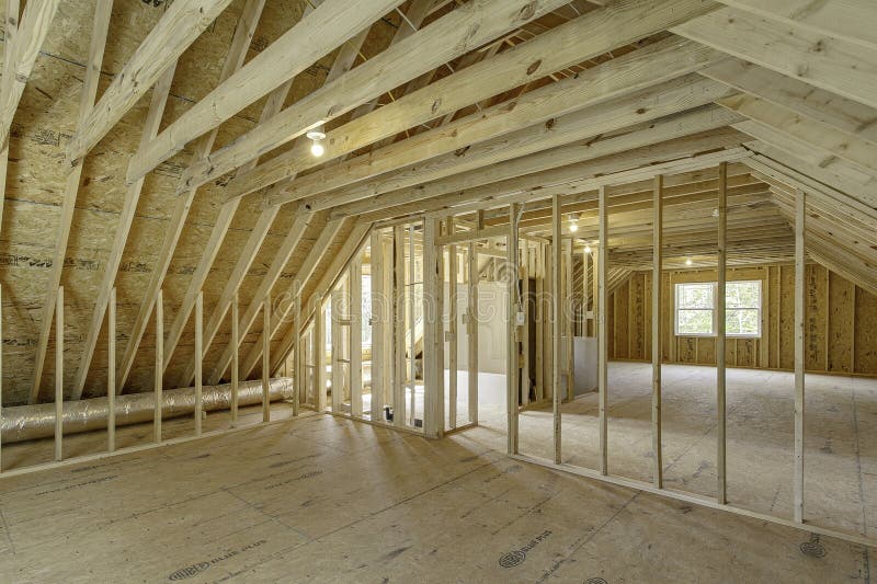 Unfinished Attic Showing Framed Wooden Structure Stock Image - Image of ...
