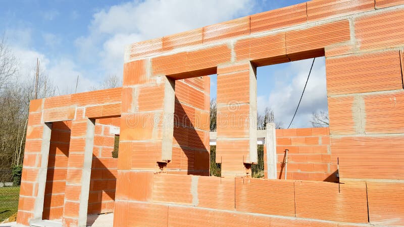 Unfinished Brick Family Suburban House without Doors or Windows Stock ...