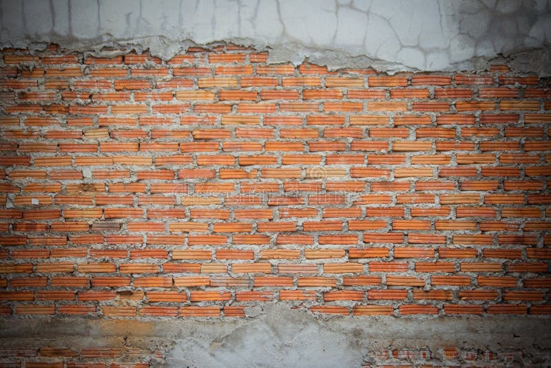 Unfinished Brick Wall Plastering Background with Copy Space. Under ...