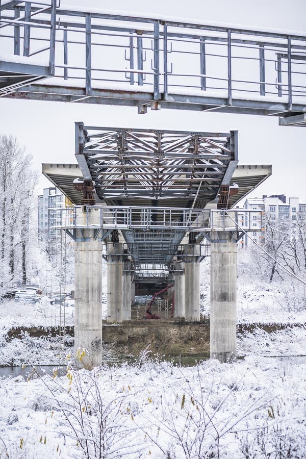 Unfinished Bridge Across the River Stock Image - Image of masonry ...