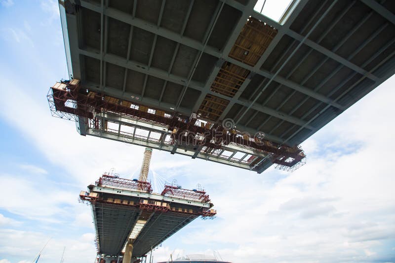 The Unfinished Bridge. Cable Stock Image - Image of concrete, build ...
