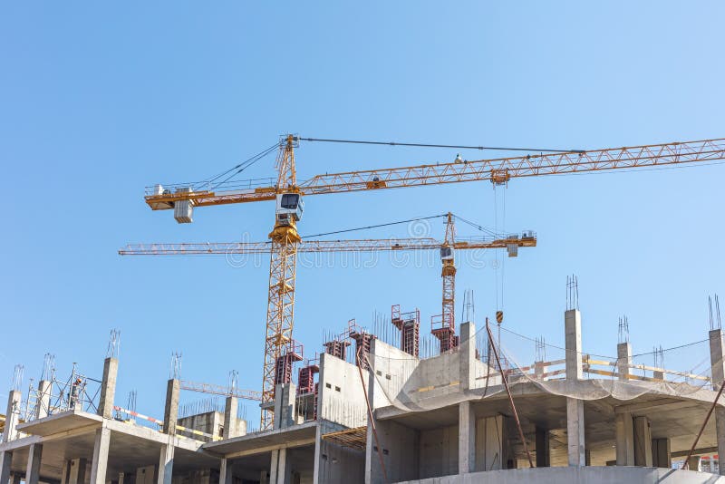 Unfinished Building with Cranes on Construction Site Stock Image ...