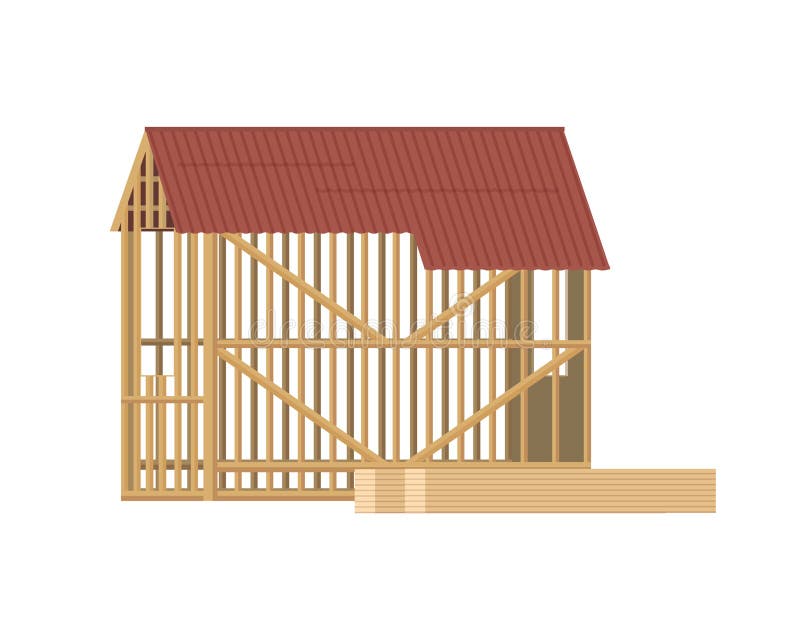 Unfinished Building with Modern Wooden Construction Frames Stock Vector ...