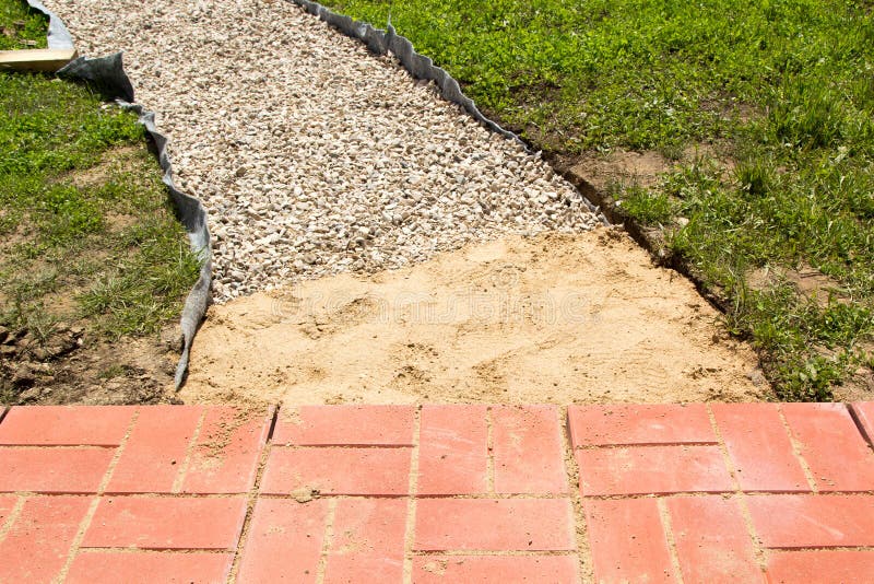 Unfinished Building Path of Red Concrete Tiles Stock Image - Image of ...