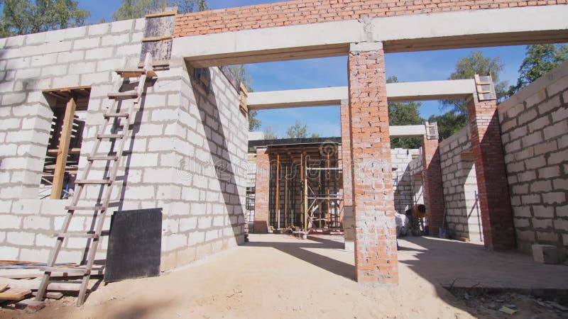 Unfinished Building with Supplies at Construction Site Stock Video ...