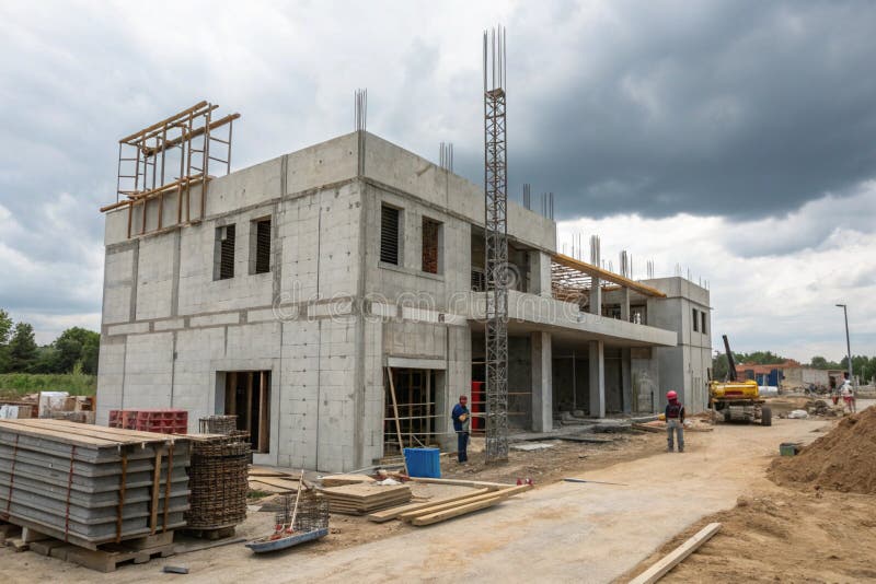 Unfinished Cement Building at Construction Site in Summer Stock ...