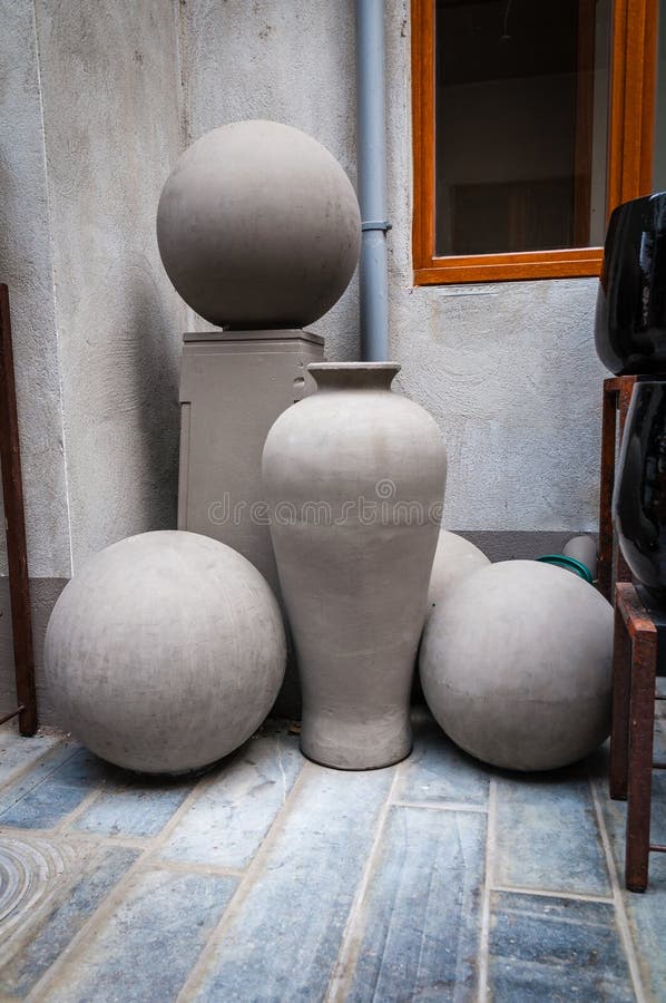 Unfinished Ceramic Pot and Sphere Shapes in Pottery Workshop Stock ...