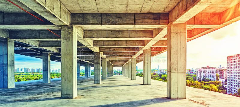 Unfinished Concrete Building Interior Structure in Construction Process ...