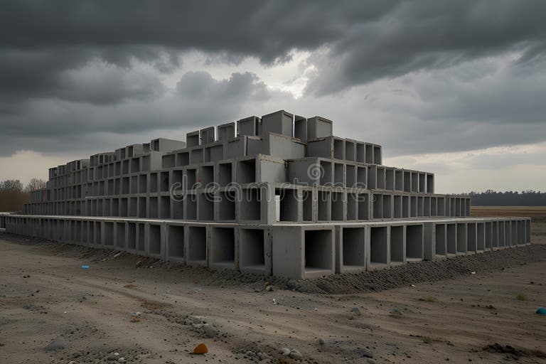 Unfinished Concrete Structure with Stacks of Blocks on a Construction ...