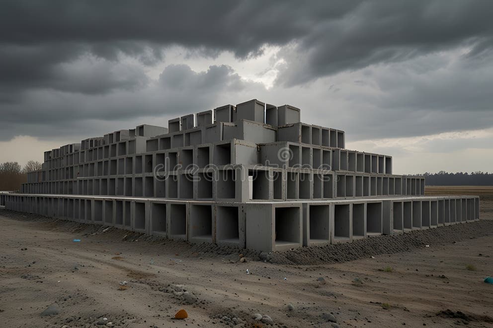 Unfinished Concrete Structure with Stacks of Blocks on a Construction ...