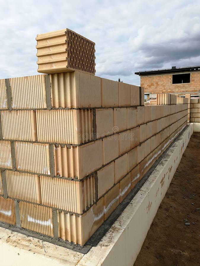 Construction of Ceramic Brick Walls. Keramoblock. Hollow Brick ...