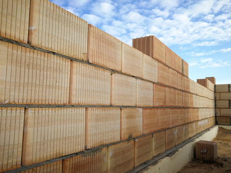 Unfinished Construction Ceramic Block Wall Close Up Stock Photo - Image ...