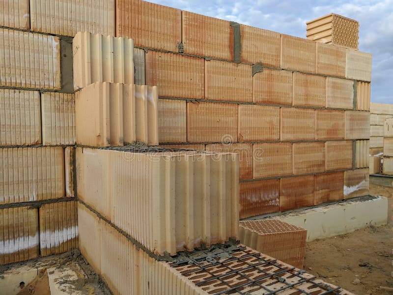 Unfinished Construction Ceramic Block Wall Close Up Stock Photo - Image ...