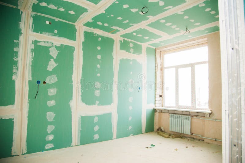 Unfinished Construction Empty Room Stock Image - Image of indoor, work ...