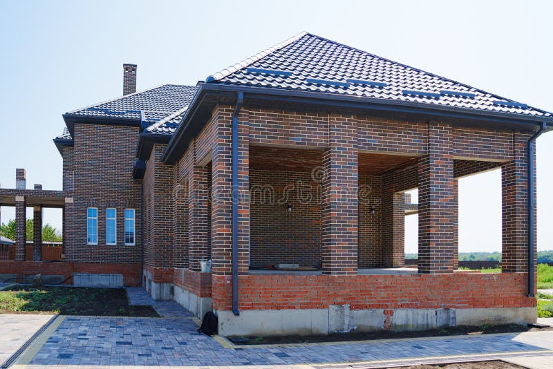 Unfinished Construction of a Large Brick House. Stock Image - Image of ...