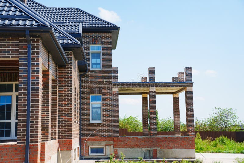 Unfinished Construction of a Large Brick House. Stock Photo - Image of ...