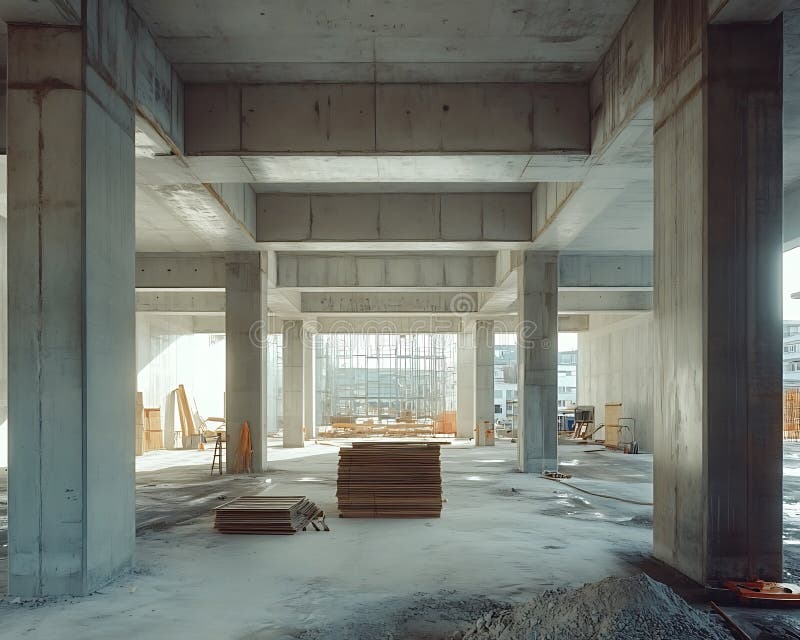The Unfinished Construction Site Displays Structural Concrete ...