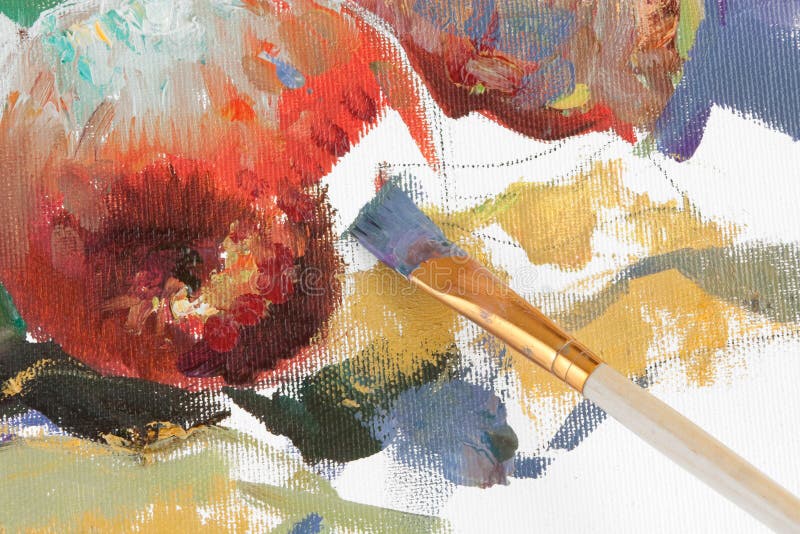 Unfinished Drawing of Apple and Paintbrush Stock Photo - Image of ...