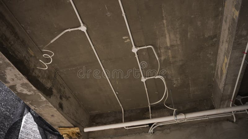 Unfinished Electrical Installations on a Concrete Ceiling Stock Video ...