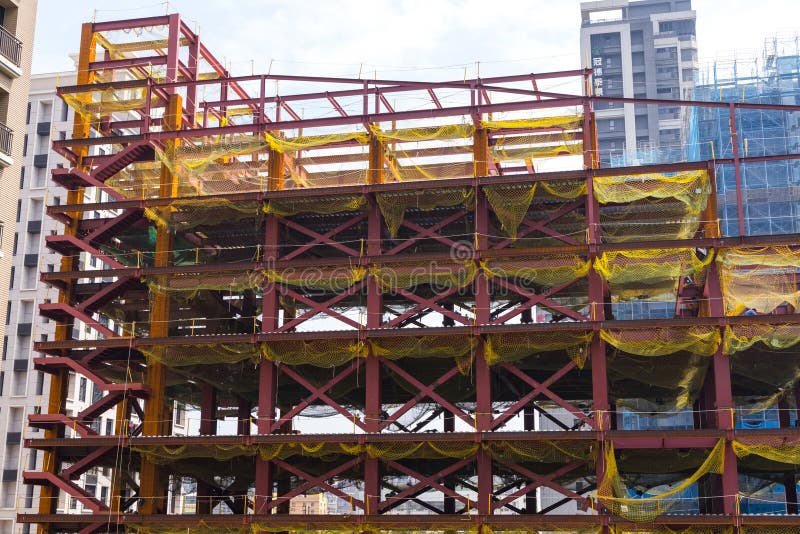Unfinished Building with Steel Rod Wall Framework Stock Photo - Image ...