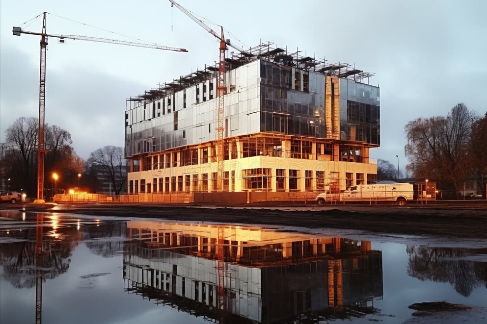 An Unfinished High-rise Building with Mirrored Facade Under ...