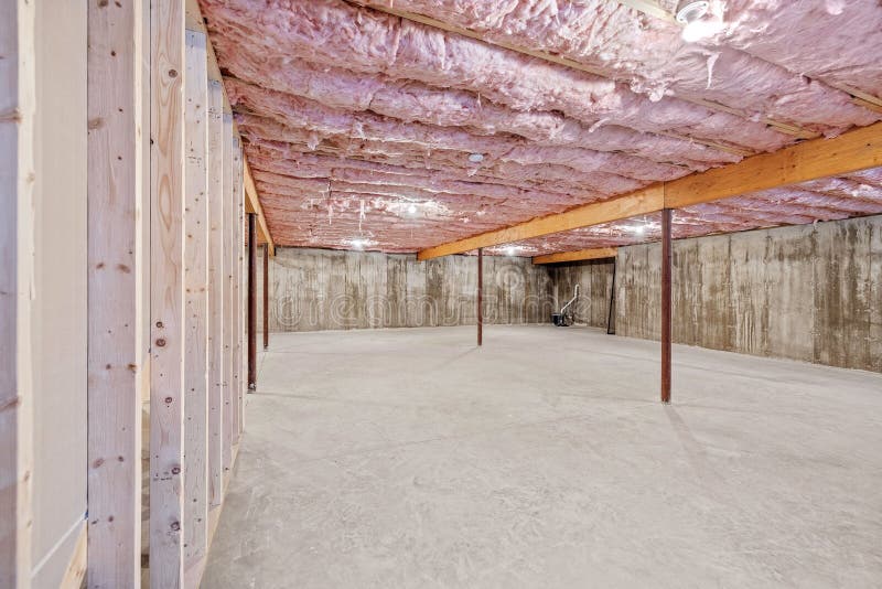Unfinished Home Basement with the Ceiling and Concrete Walls Under ...