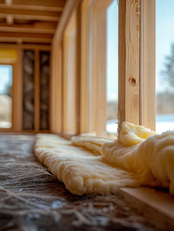 Unfinished Home Interior with Insulation Installed. Stock Image - Image ...
