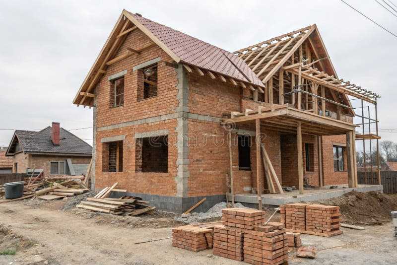 Unfinished House of Brick Still Under Construction Stock Illustration ...